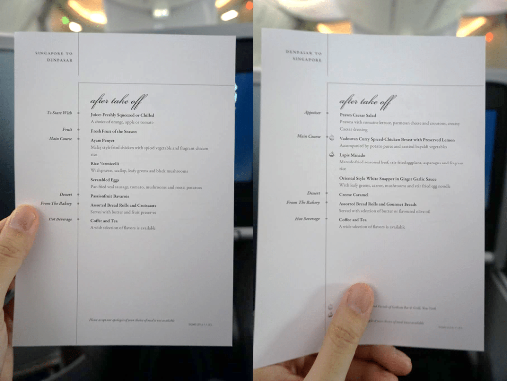 Singapore Airlines restores physical menus in First and Business Class ...