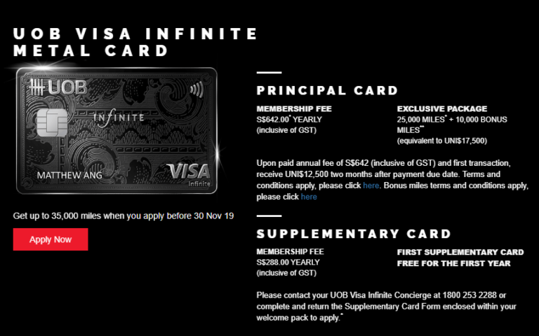 UOB Visa Infinite Metal Card offering 10,000 miles sign up bonus - The ...