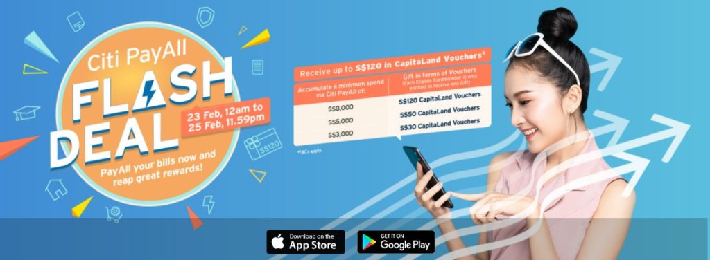 Citi PayAll Flash Deal: Up to S$120 CapitaVouchers & 2 mpd on bill payments - The MileLion