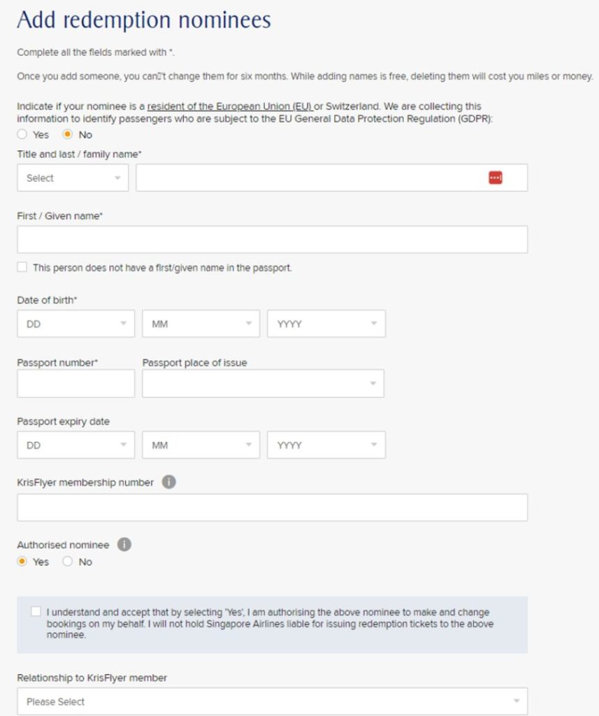 How does KrisFlyer's redemption nominee system work? - The MileLion