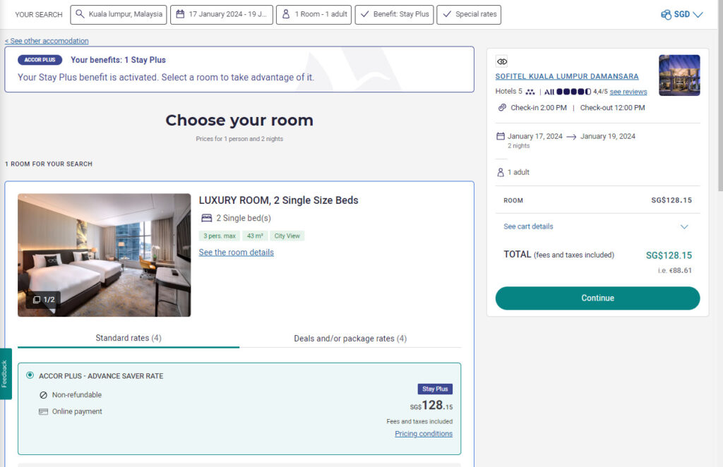 How does the Accor Stay Plus free hotel night benefit work? - The MileLion