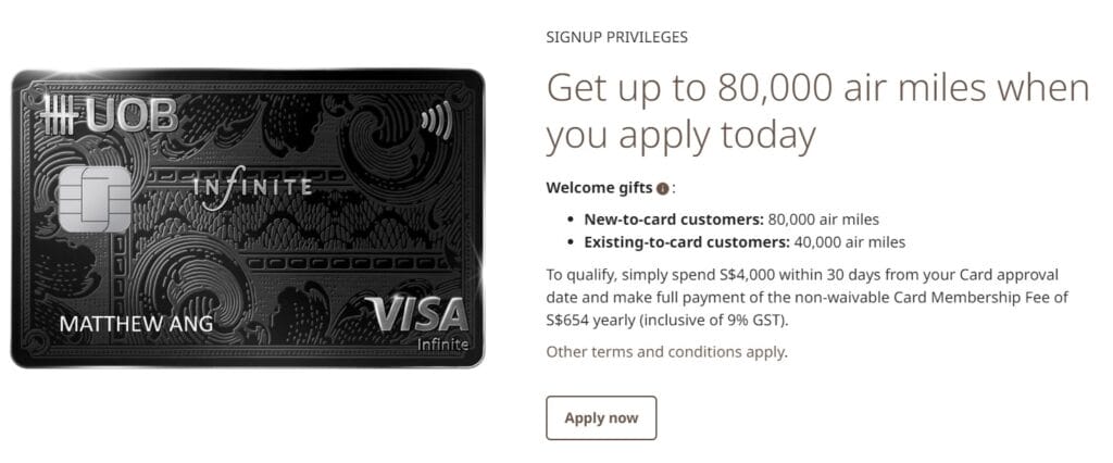 Extended: UOB Visa Infinite Metal Card 80,000 miles welcome offer - The ...