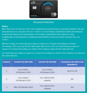 Citi Prestige Card reducing complimentary travel insurance coverage ...
