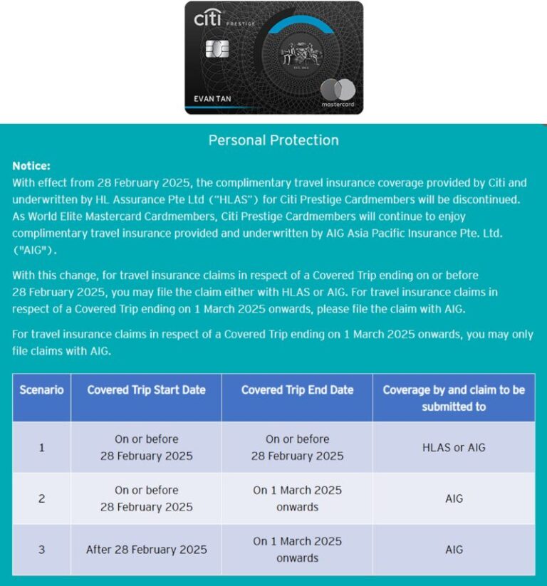 Citi Prestige Card reducing complimentary travel insurance coverage ...