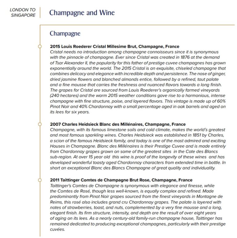 Singapore Airlines restores three champagne options in Suites & First ...