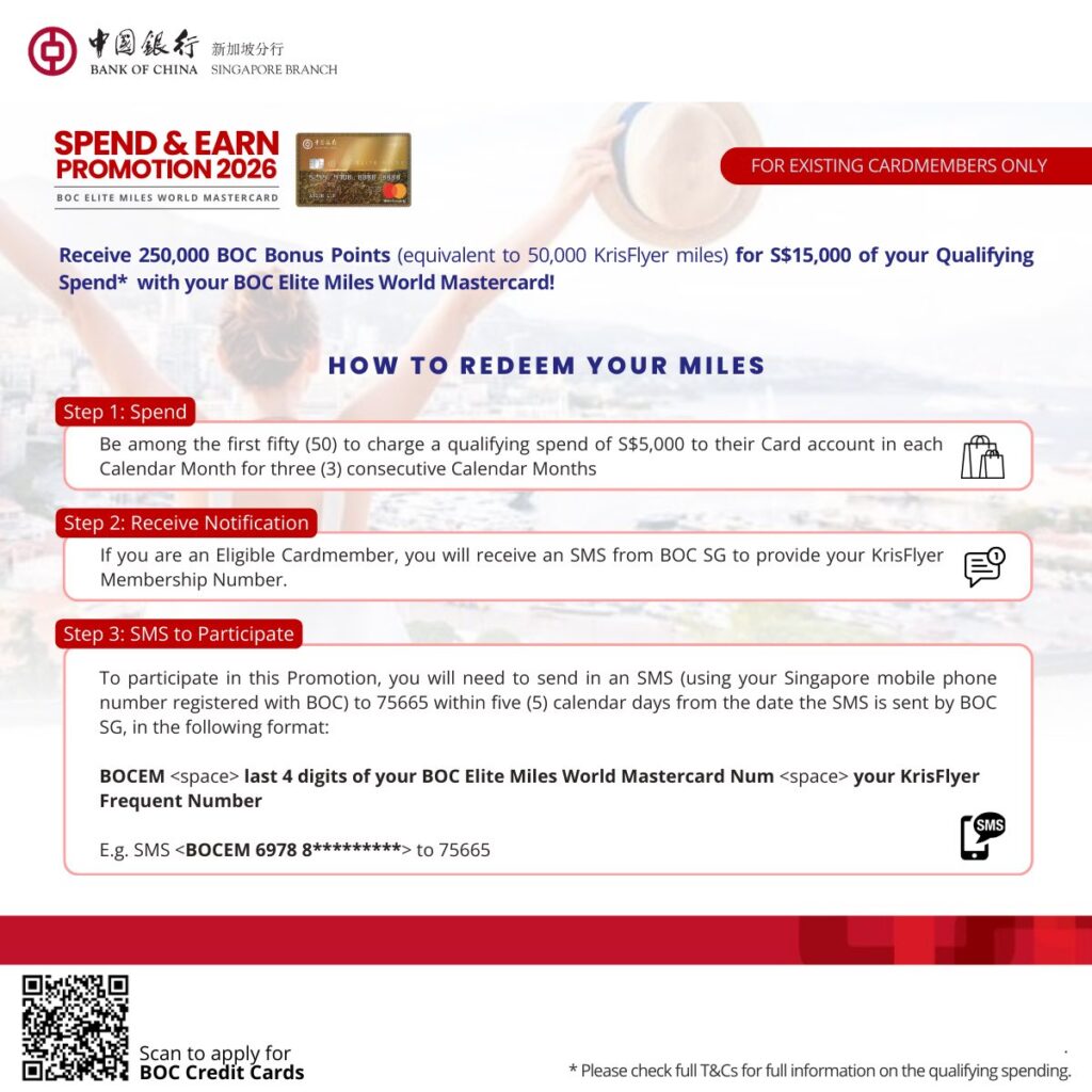 BOC Elite Miles offering 50,000 KrisFlyer miles for S$15,000 spend ...