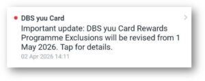 DBS yuu Card revises rewards exclusions from 1 May 2026 - The MileLion